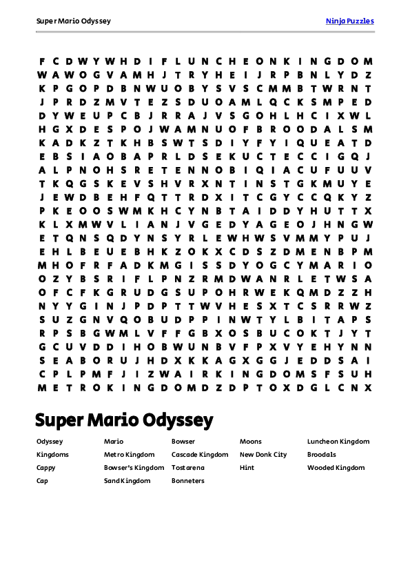 Download Super Mario Odyssey Word Search PDF