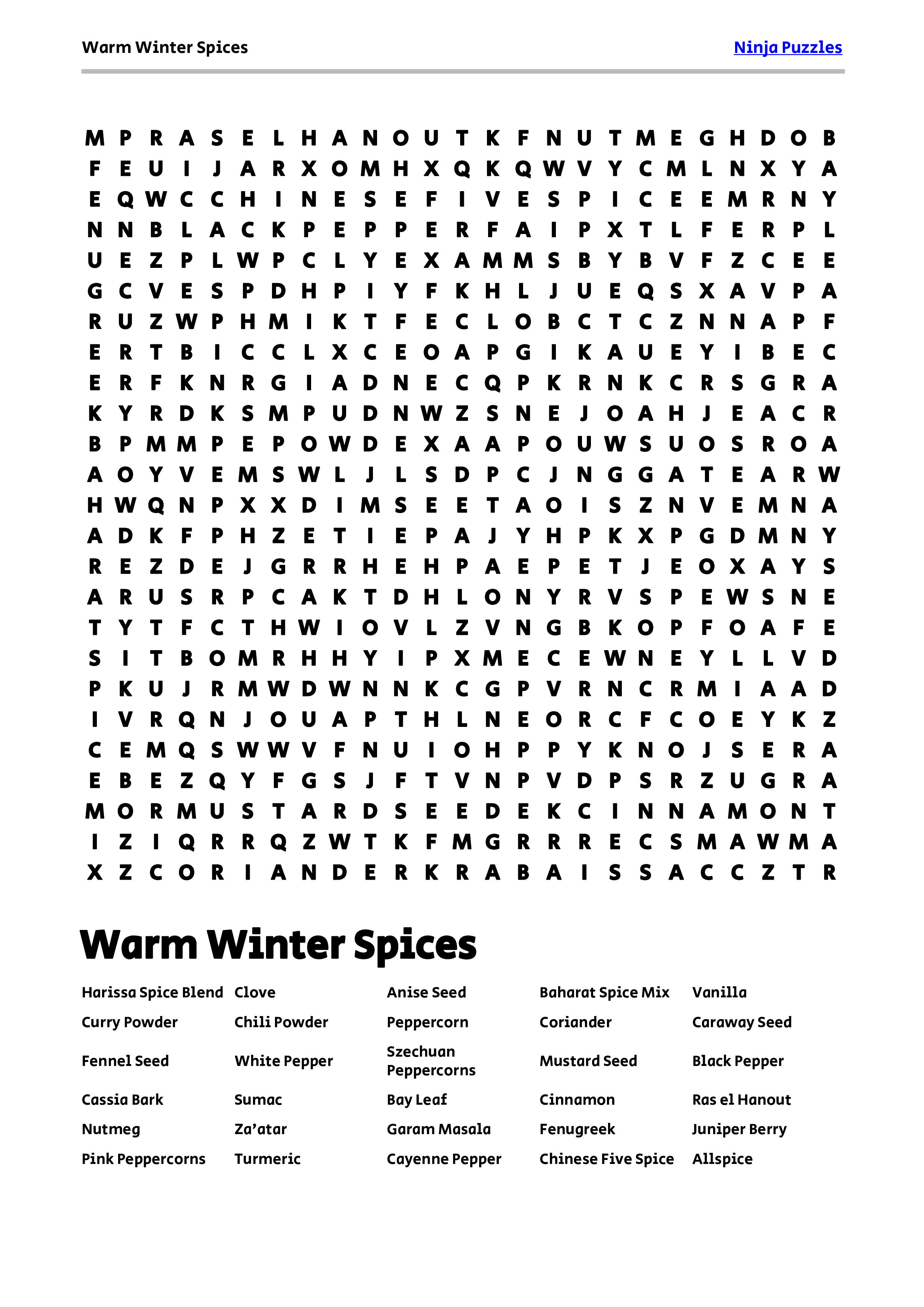 Free Printable Warm Winter Spices themed Word Search Puzzle - Free ...