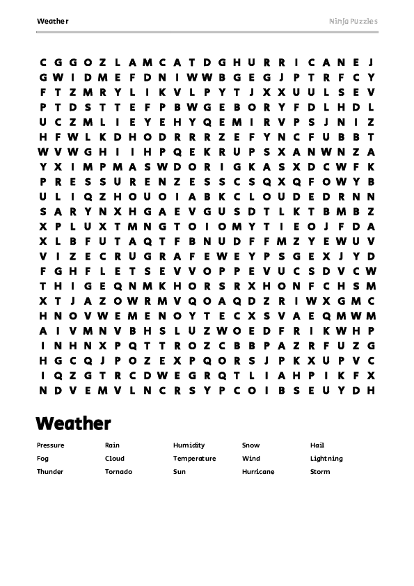 Free Printable Weather themed Word Search Puzzle - Free Printable PDF