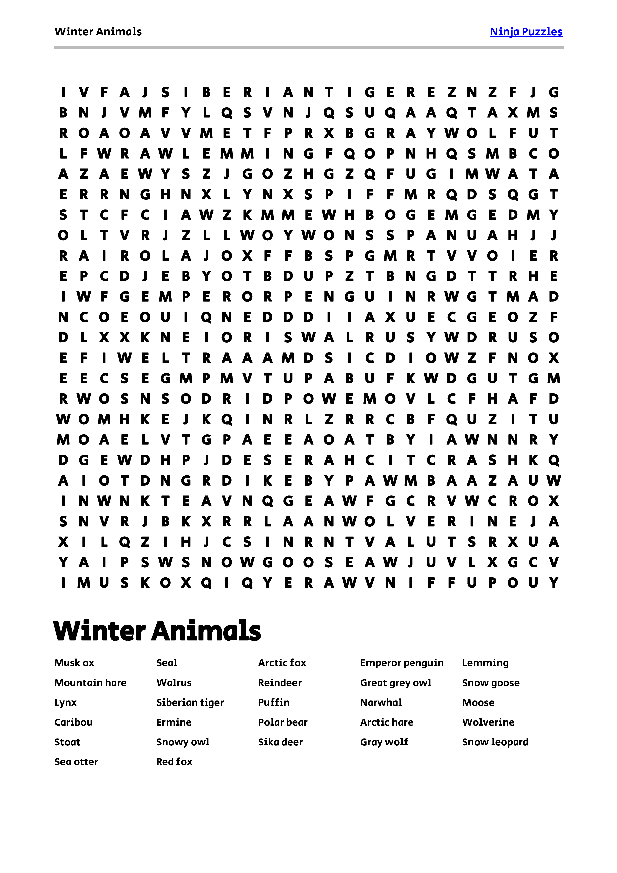 Free Printable Winter Animals themed Word Search Puzzle - Free ...